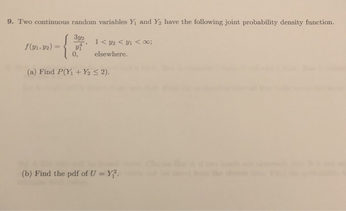 Solved 9. Two continuous random variables Yi and Y2 have the | Chegg.com