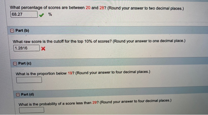Solved What percentage of scores are between 20 and 28? | Chegg.com