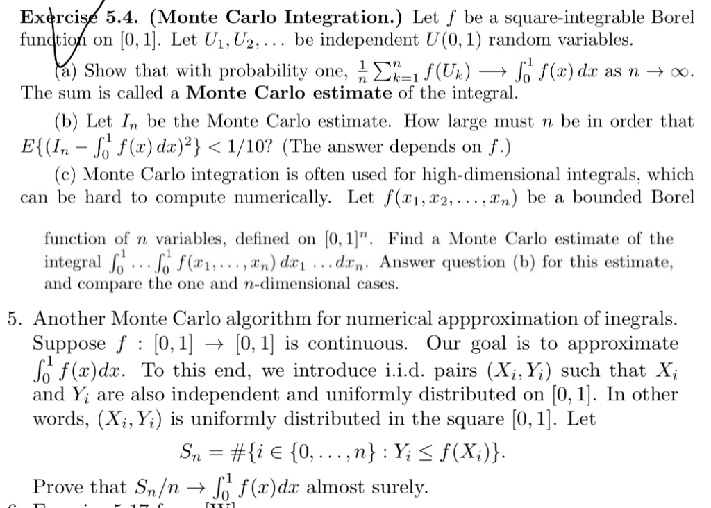 Solved Exqrcisp 5.4. (Monte Carlo Integration.) ﻿Let f ﻿be a | Chegg.com