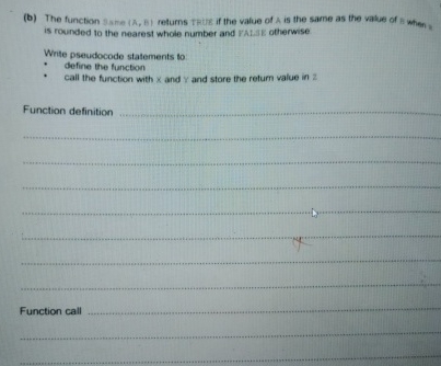 Solved (b) ﻿The function same ( A,B ) ﻿returns trus if the | Chegg.com