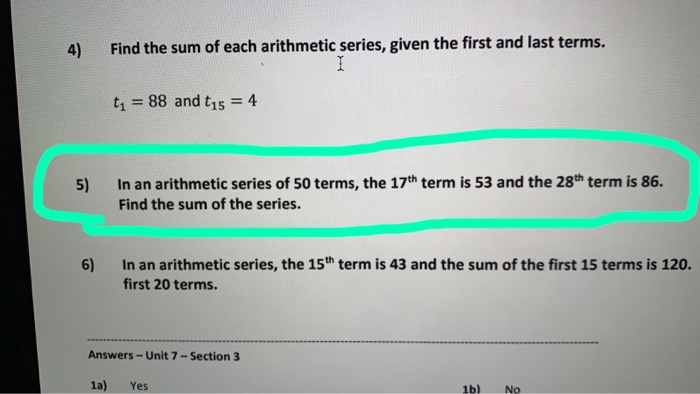 Solved 4) Find the sum of each arithmetic series, given the | Chegg.com