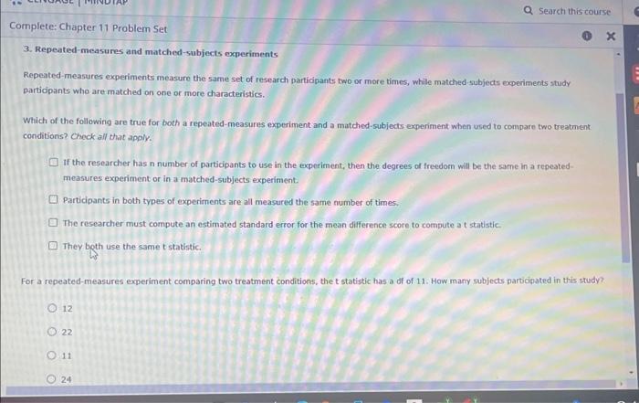 Solved 3. Repeated-measures and matched-subjects experiments | Chegg.com