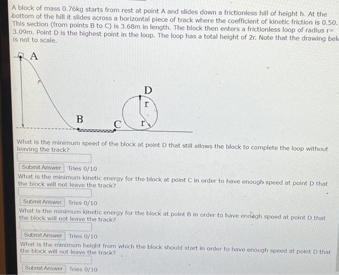 Solved A block of mass 0.76 kg starts from rest at point A | Chegg.com