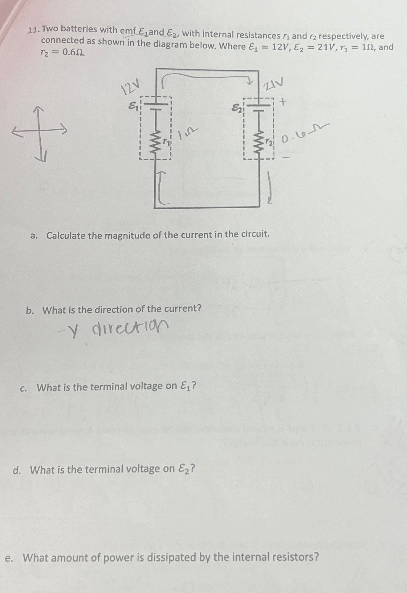 Solved Two batteries with emf ε1 ﻿and ε2, ﻿with internal | Chegg.com