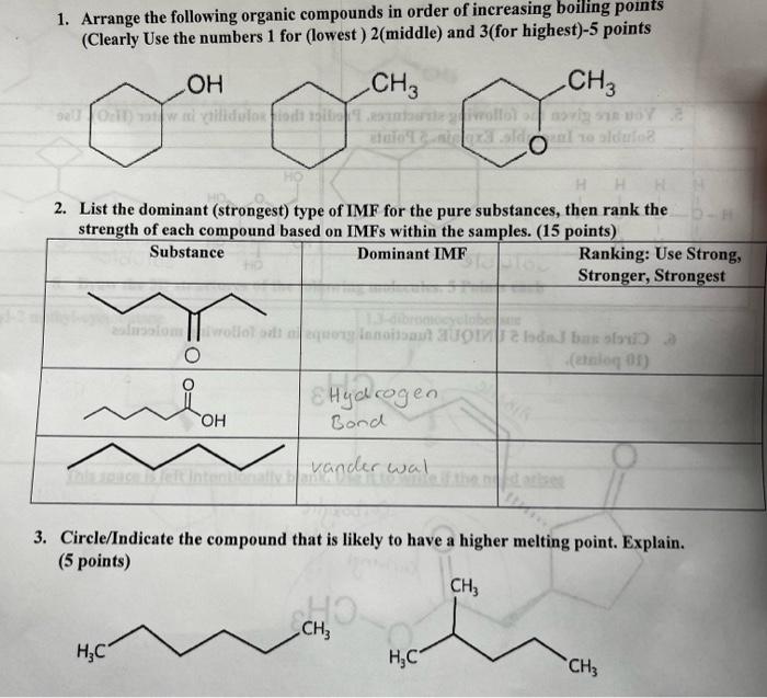 Solved 1) arrange from increasing boiling points 2) list IMF | Chegg.com