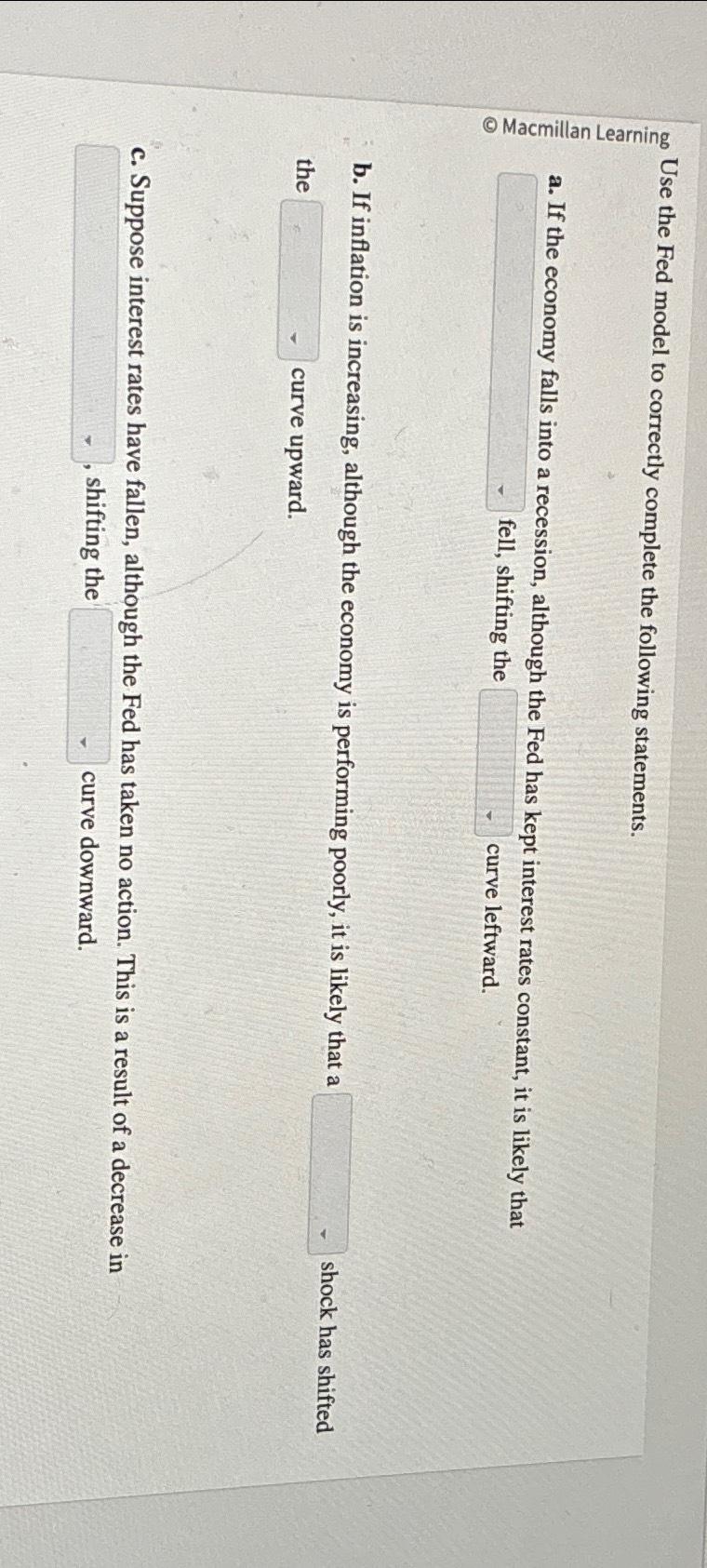 Solved Use the Fed model to correctly complete the following | Chegg.com