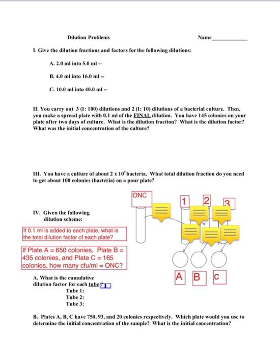 Solved Name Dilution Problems 1. Give the dilution fractions | Chegg.com