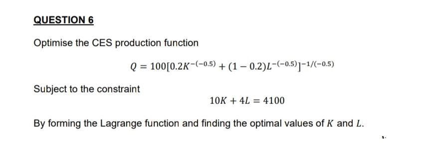 Solved Optimise the CES production function | Chegg.com