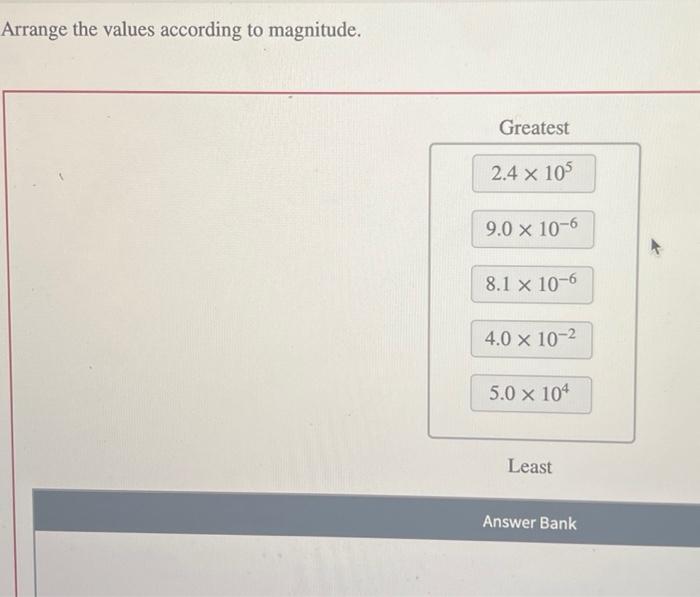 Solved Arrange the values according to magnitude. | Chegg.com