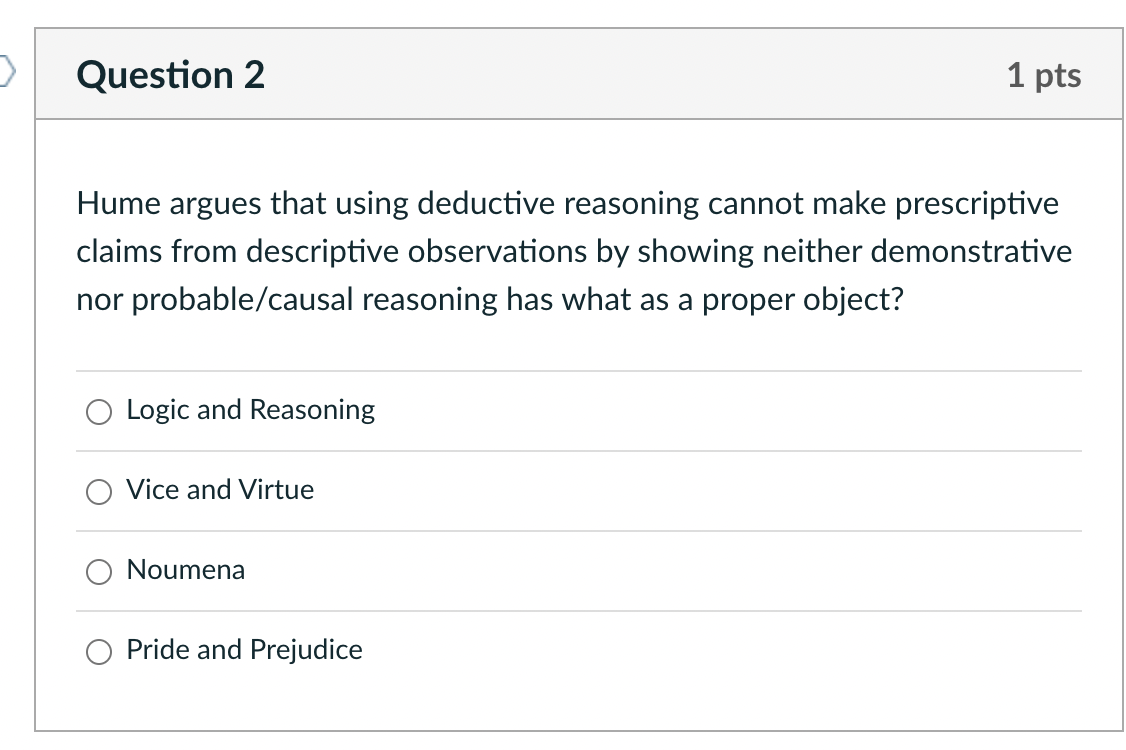 Solved Question 2Hume argues that using deductive reasoning | Chegg.com