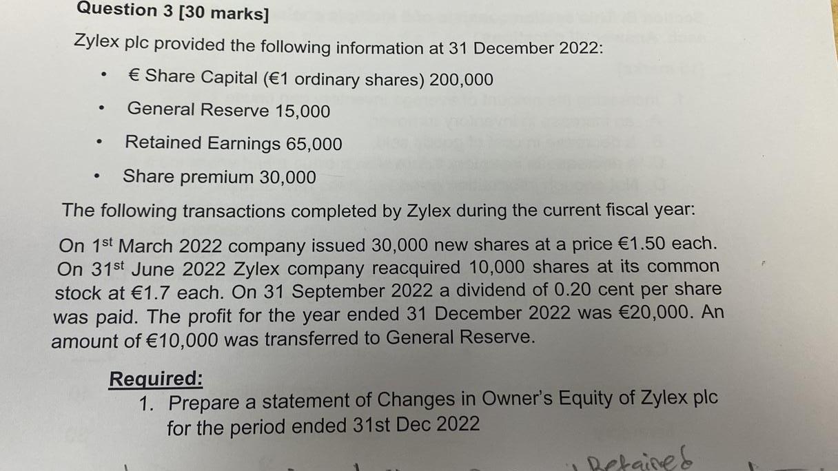Solved Zylex plc provided the following information at 31 | Chegg.com