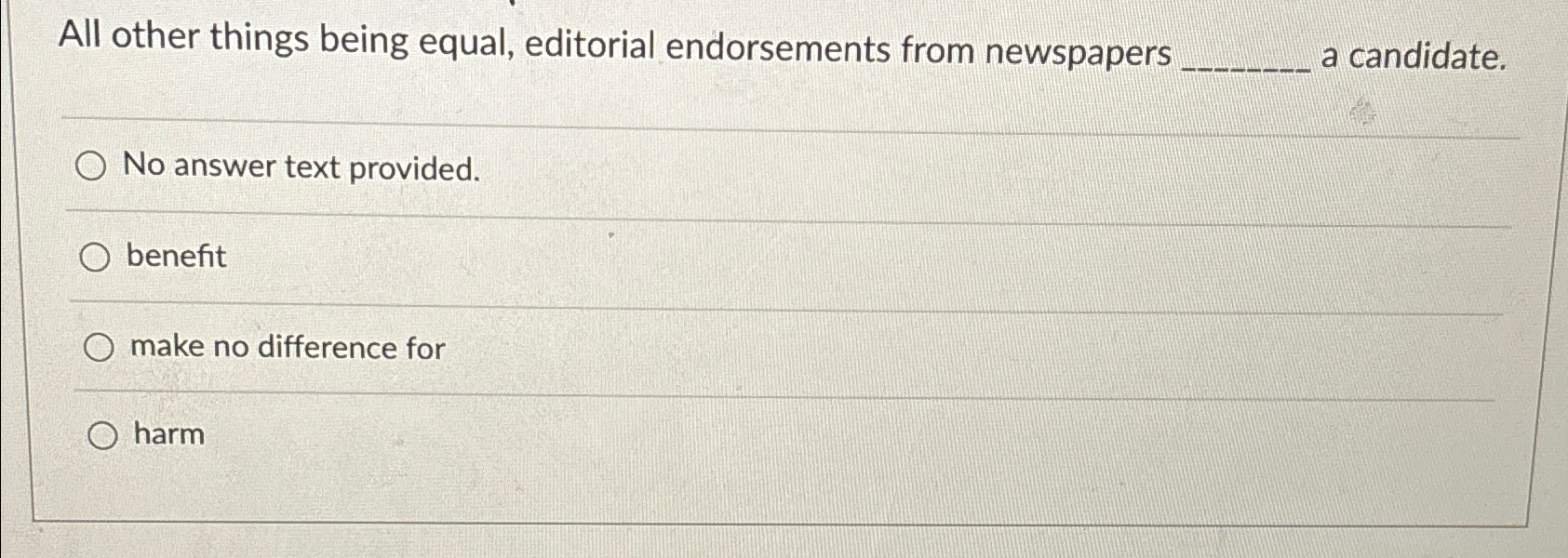 Solved All other things being equal, editorial endorsements | Chegg.com