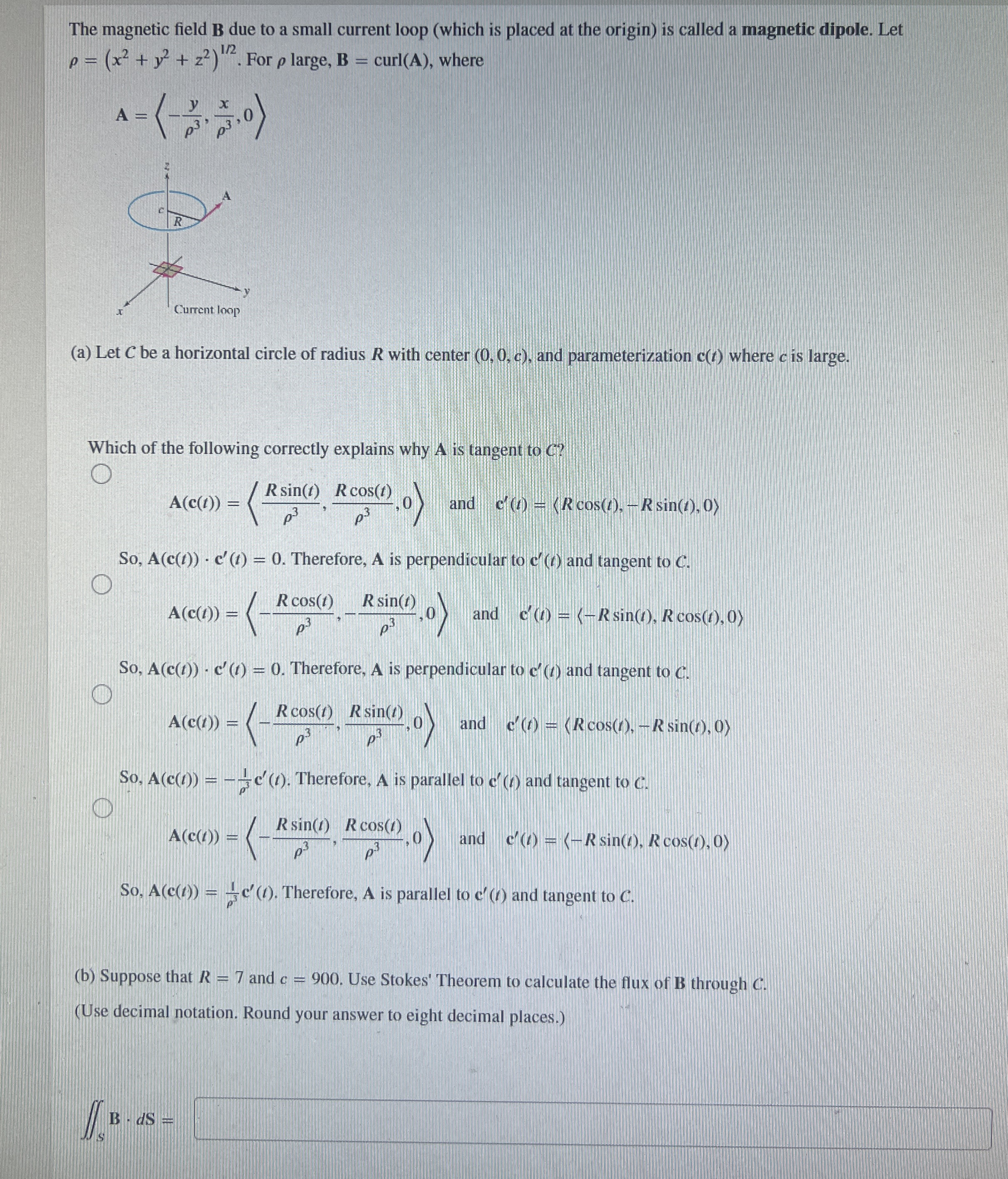 Solved The magnetic field B ﻿due to a small current loop | Chegg.com
