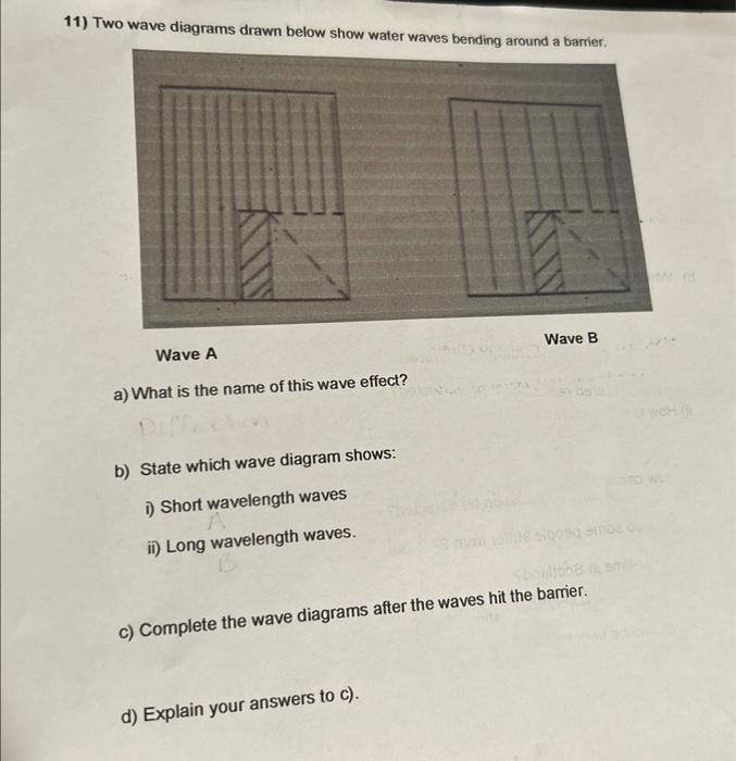 Solved 11) Two wave diagrams drawn below show water waves | Chegg.com