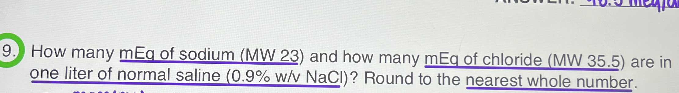 Solved How many mEq of sodium (MW 23) ﻿and how many mEq of | Chegg.com