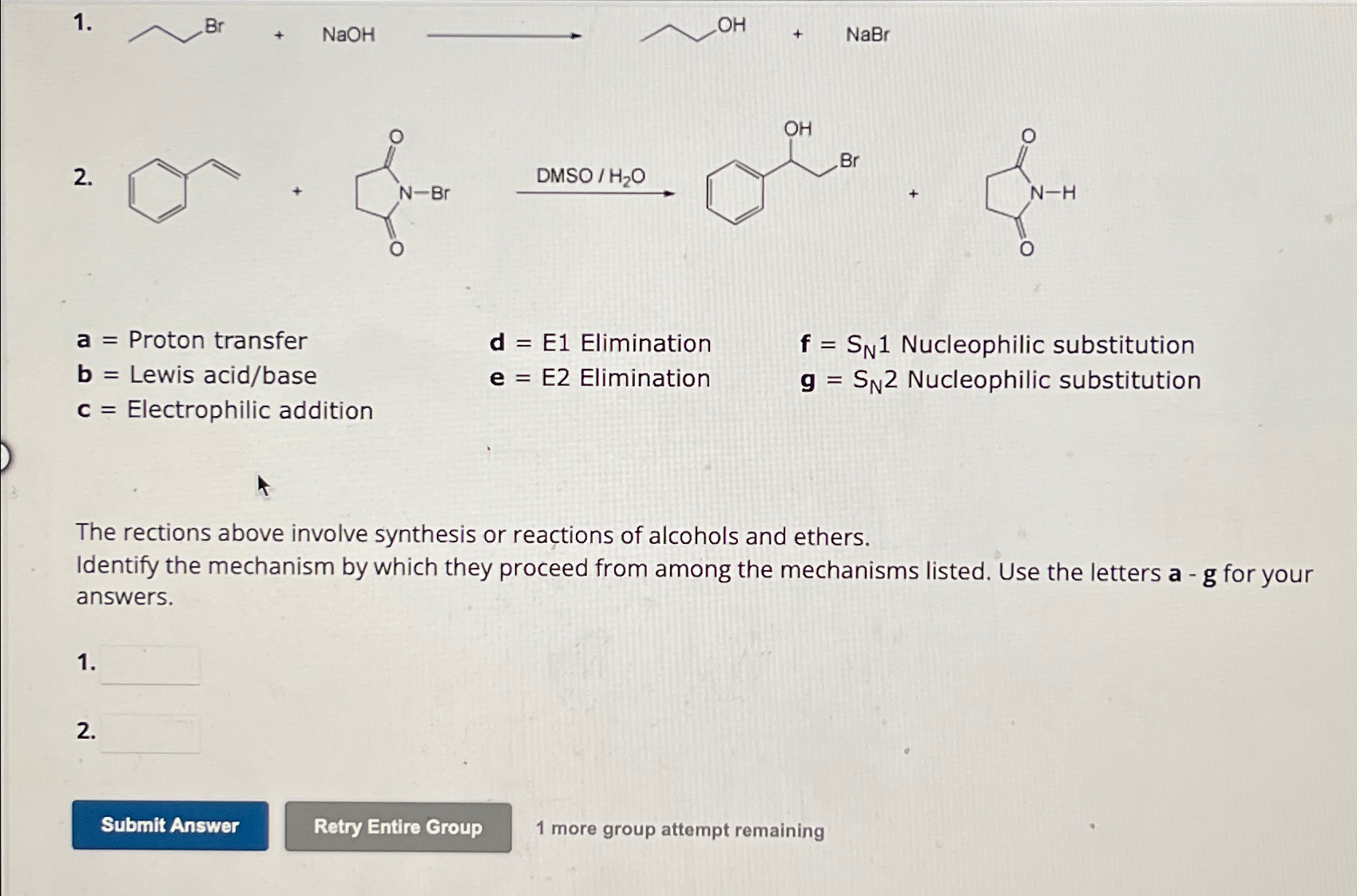 Solved NaBra= ﻿Proton transferd = ﻿E1 ﻿Eliminationf=SN1 | Chegg.com