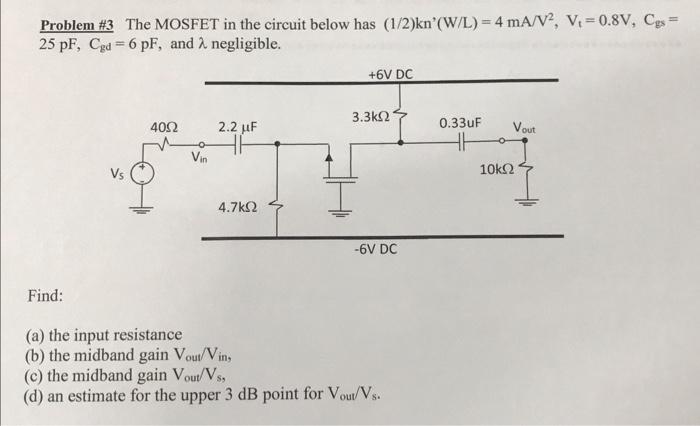 Solved Problem \#3 The MOSFET in the circuit below has | Chegg.com