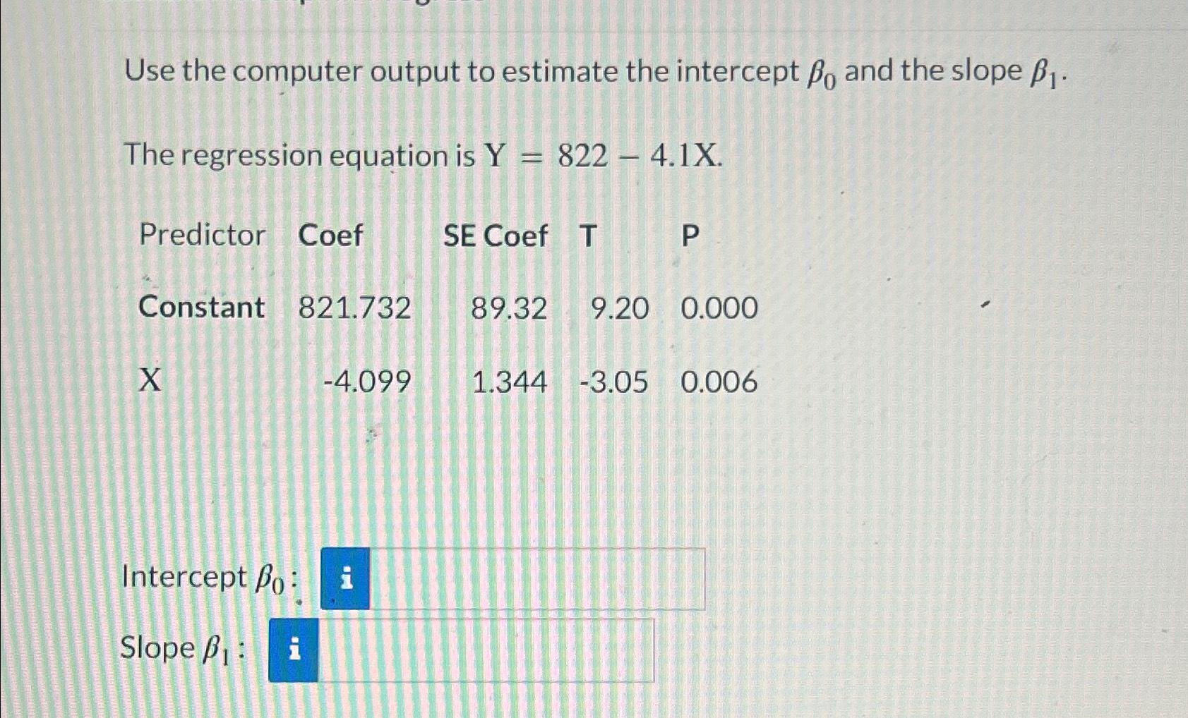 Solved Use the computer output to estimate the intercept β0 | Chegg.com