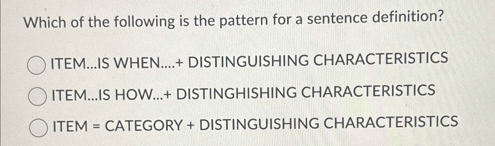 Solved Which of the following is the pattern for a sentence | Chegg.com