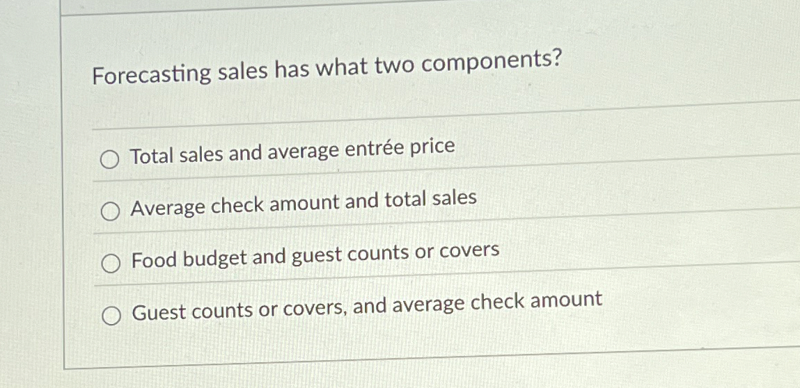 Solved Forecasting sales has what two components?Total sales | Chegg.com