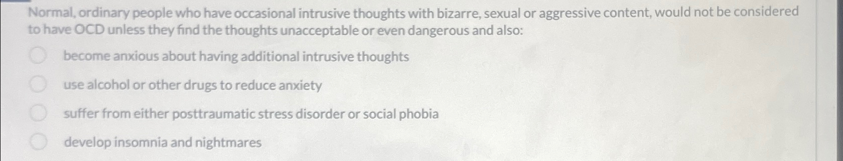 Solved Normal, ordinary people who have occasional intrusive | Chegg.com