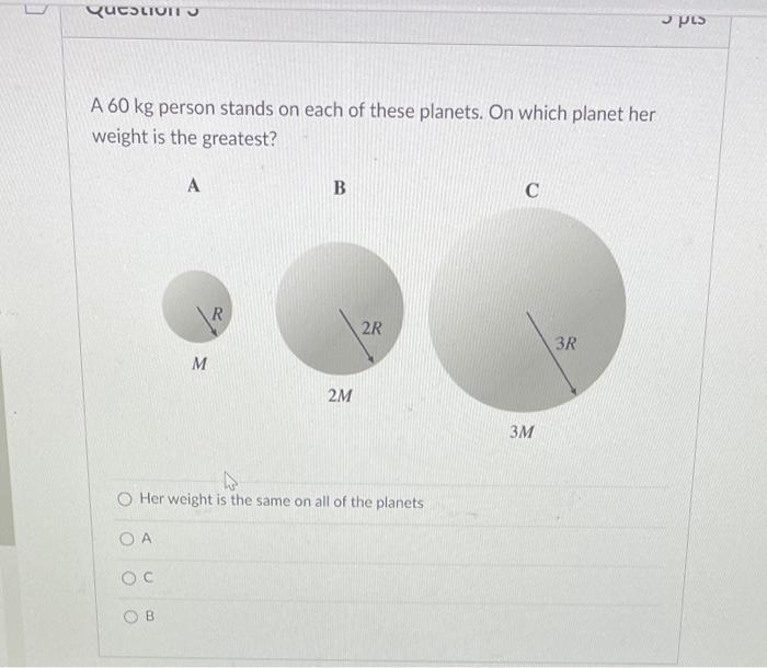 Solved A 60 kg person stands on each of these planets. On | Chegg.com