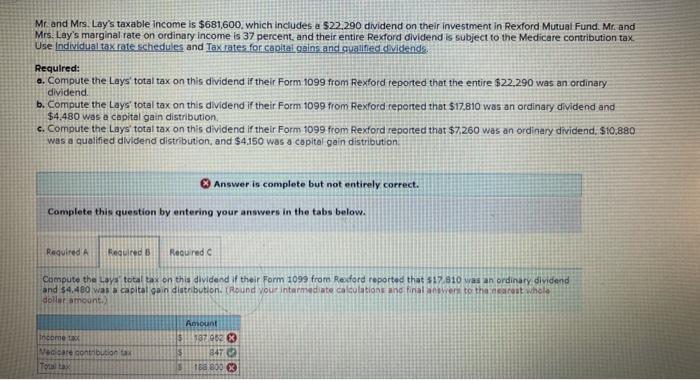 Solved Mr. and Mrs Lay's taxable income is $681.600, which | Chegg.com