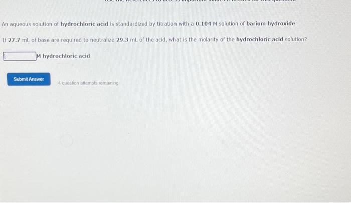 Solved An aqueous solution of hydrochloric acid is | Chegg.com