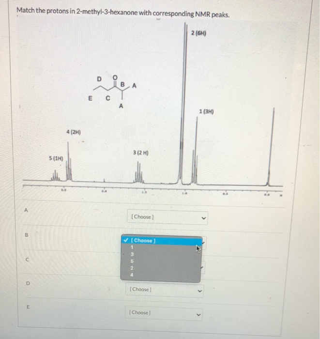 Solved Match the protons in 2-methyl-3-hexanone with | Chegg.com