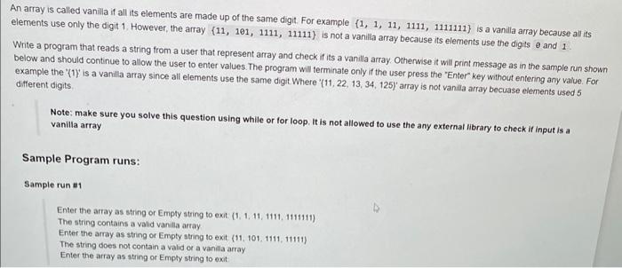 Solved An array is called vanilla if all its elements are | Chegg.com