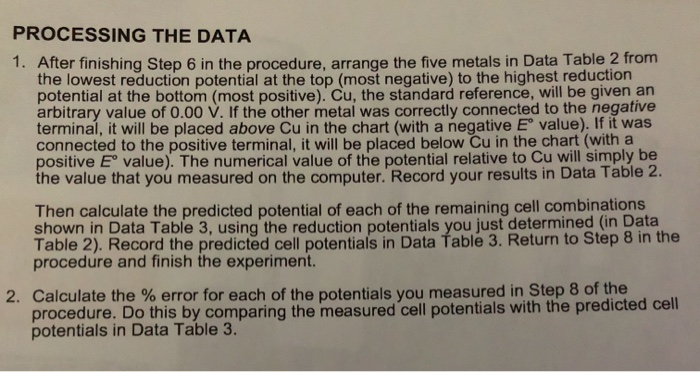 Solved Lab Report: Reduction Potentials DATA TABLE 1 Voltaic | Chegg.com Solved Lab Report: Reduction Potentials DATA TABLE 1 Voltaic | Chegg.com