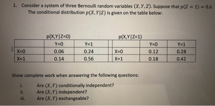 Solved 1. Consider a system of three Bernoulli random | Chegg.com