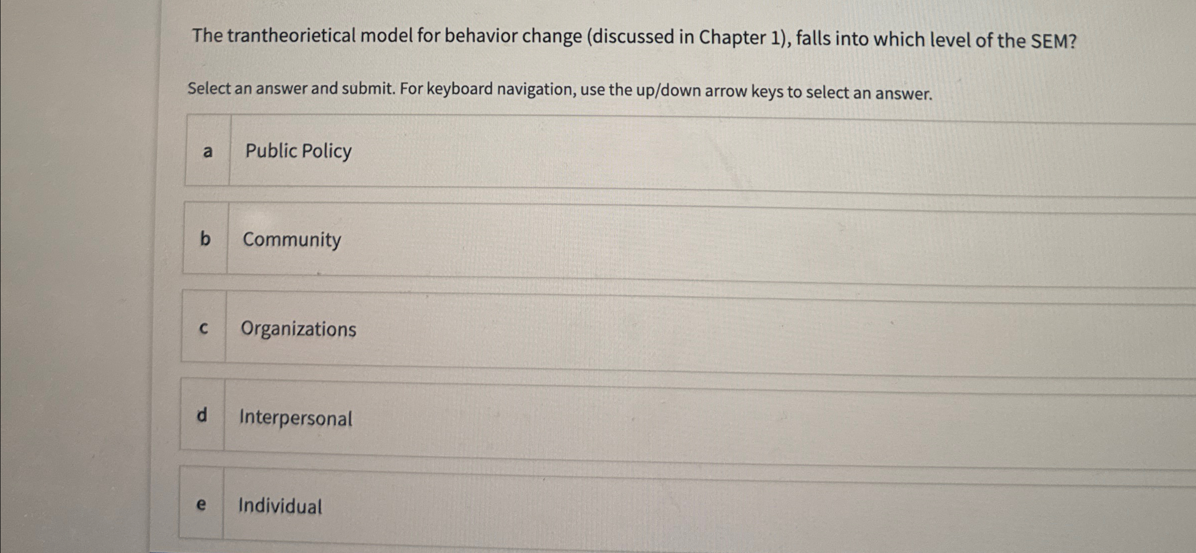 Solved The trantheorietical model for behavior change | Chegg.com