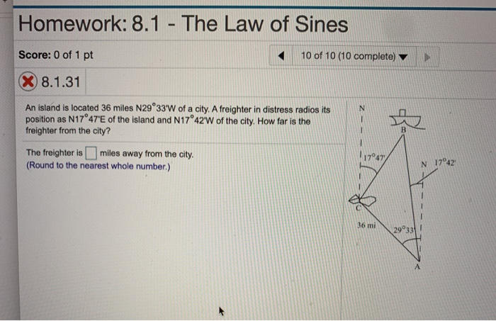 Solved Homework: 8.1 - The Law of Sines Score: 0 of 1 pt 10 | Chegg.com