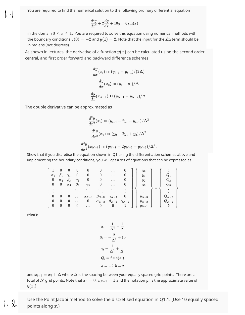 Solved Use the Point Jacobi method to solve the discretised | Chegg.com