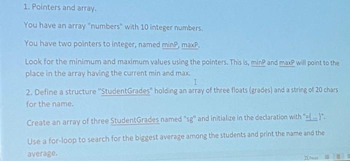 Solved 1. Pointers and array. You have an array "numbers" | Chegg.com