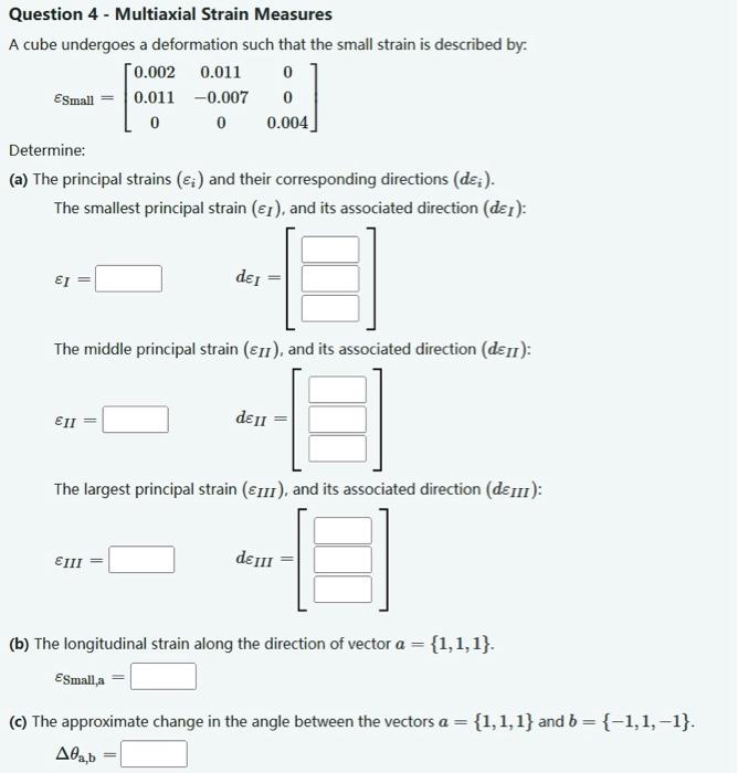 Solved Question 4 - Multiaxial Strain Measures A cube | Chegg.com