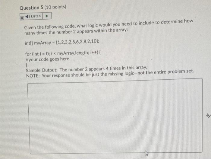 Solved Question 5 (10 points) Listen Given the following | Chegg.com
