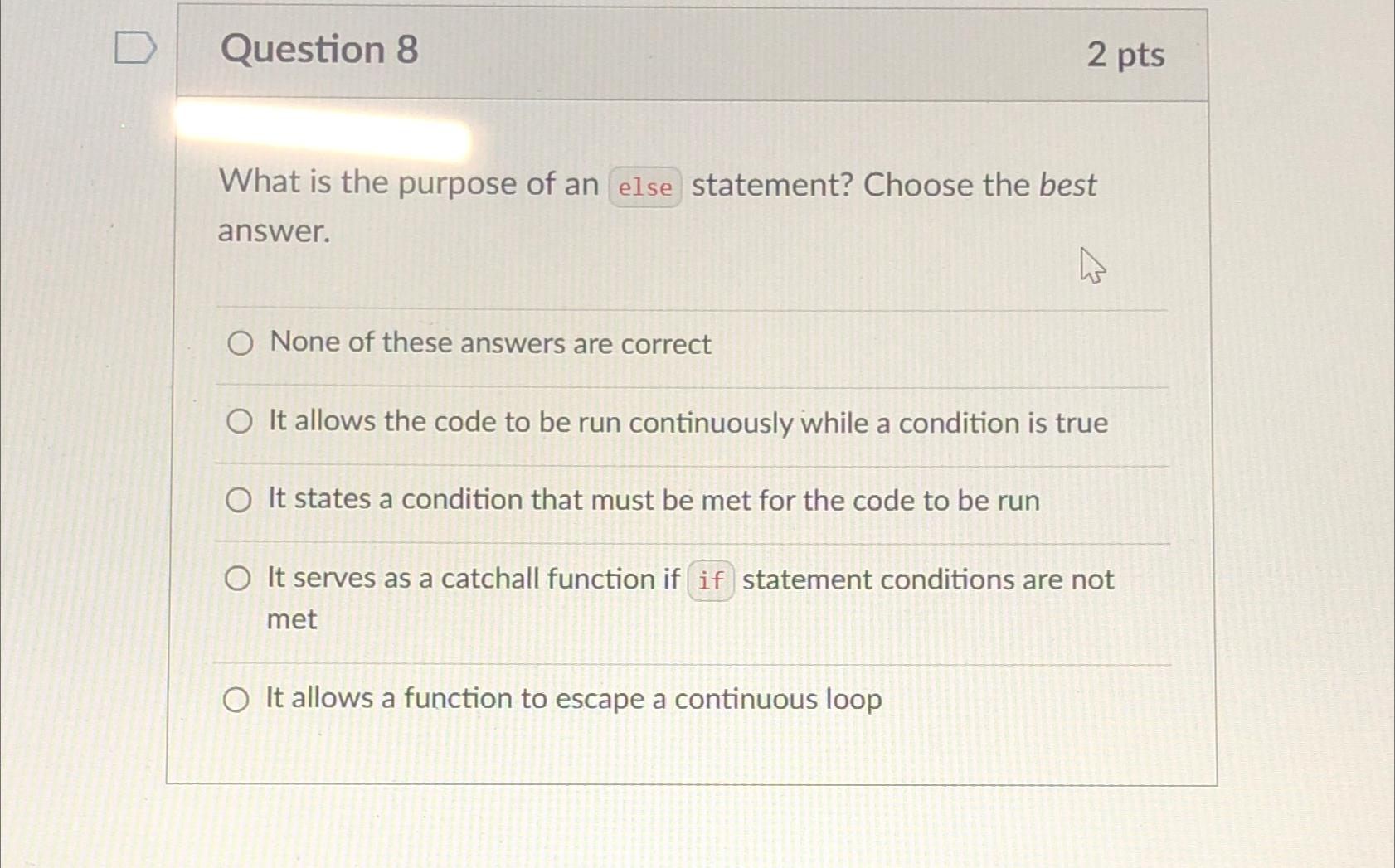 Solved Question 82 ﻿ptsWhat is the purpose of an statement? | Chegg.com