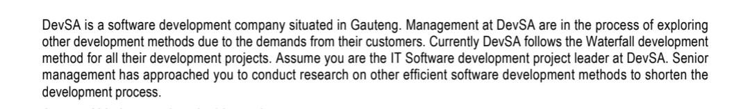 Solved DevSA is a software development company situated in | Chegg.com