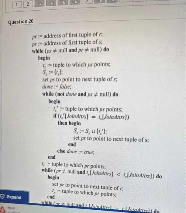 Solved pr:= address of first tuple of r, ps:= address of | Chegg.com
