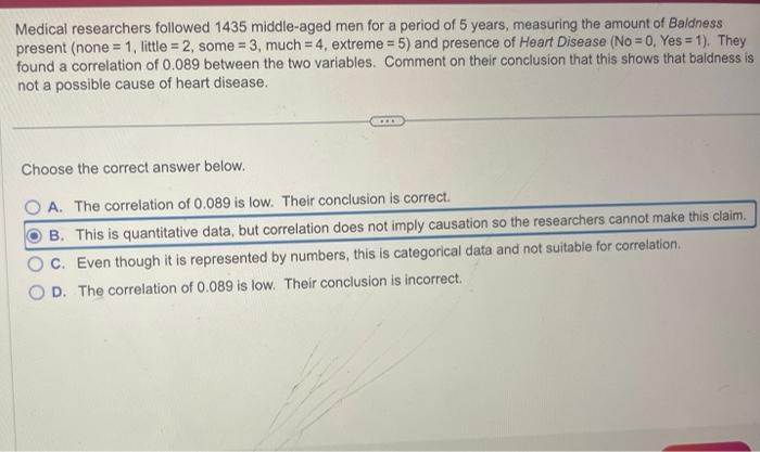 Solved Medical researchers followed 1435 middle-aged men for | Chegg.com