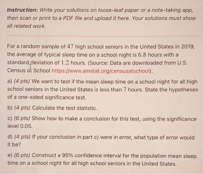 Solved Instruction: Write your solutions on loose-leaf paper | Chegg.com