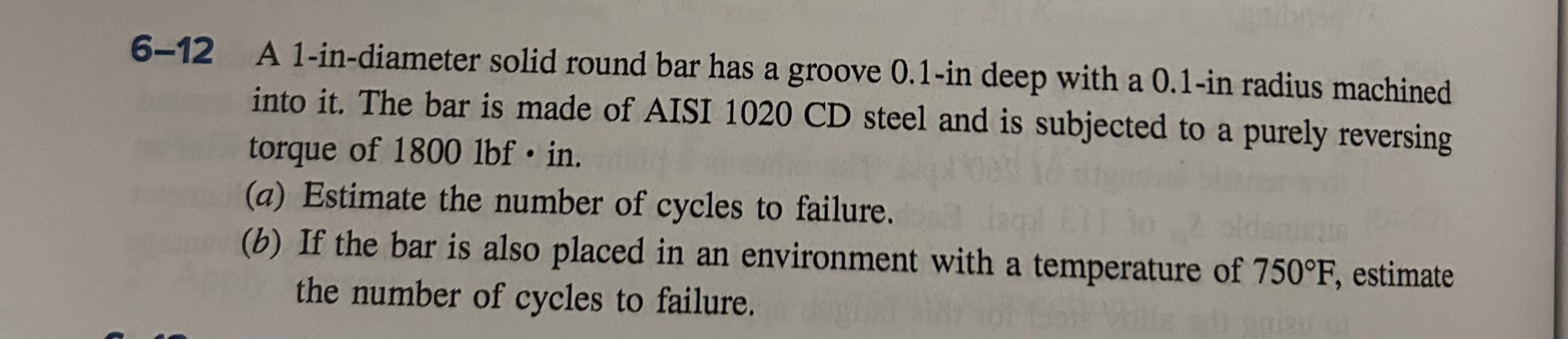Solved 6-12 ﻿A 1-in-diameter solid round bar has a groove | Chegg.com