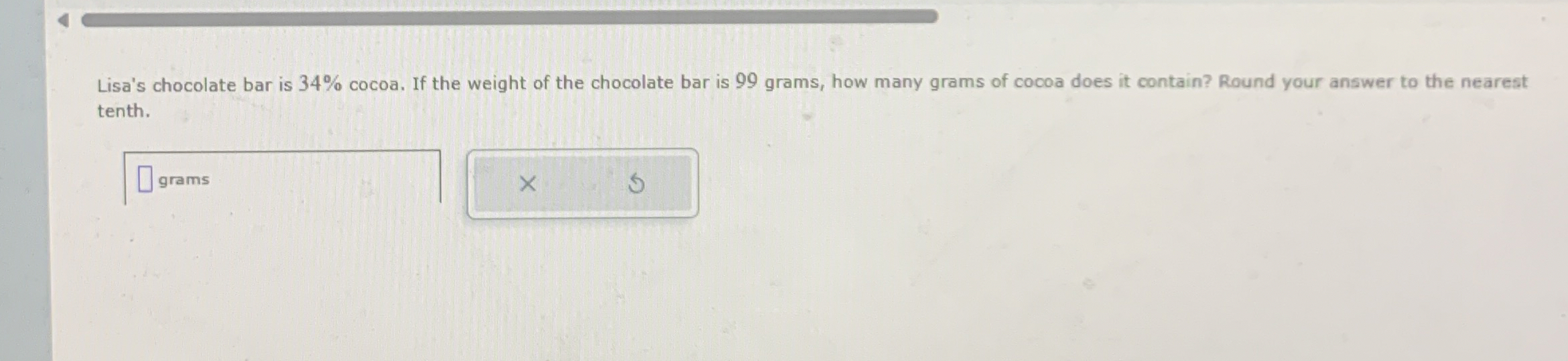 Solved Lisa's chocolate bar is 34% ﻿cocoa. If the weight of | Chegg.com