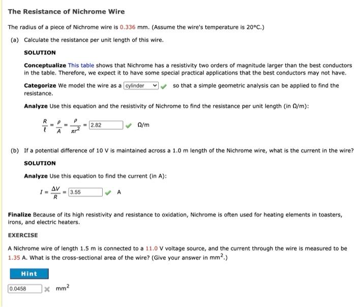 Solved The Resistance of Nichrome Wire The radius of a piece | Chegg.com