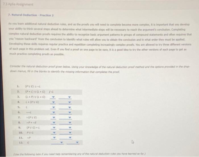 73 Aplia Assignment 7. Natural Deduction Practice 2 | Chegg.com
