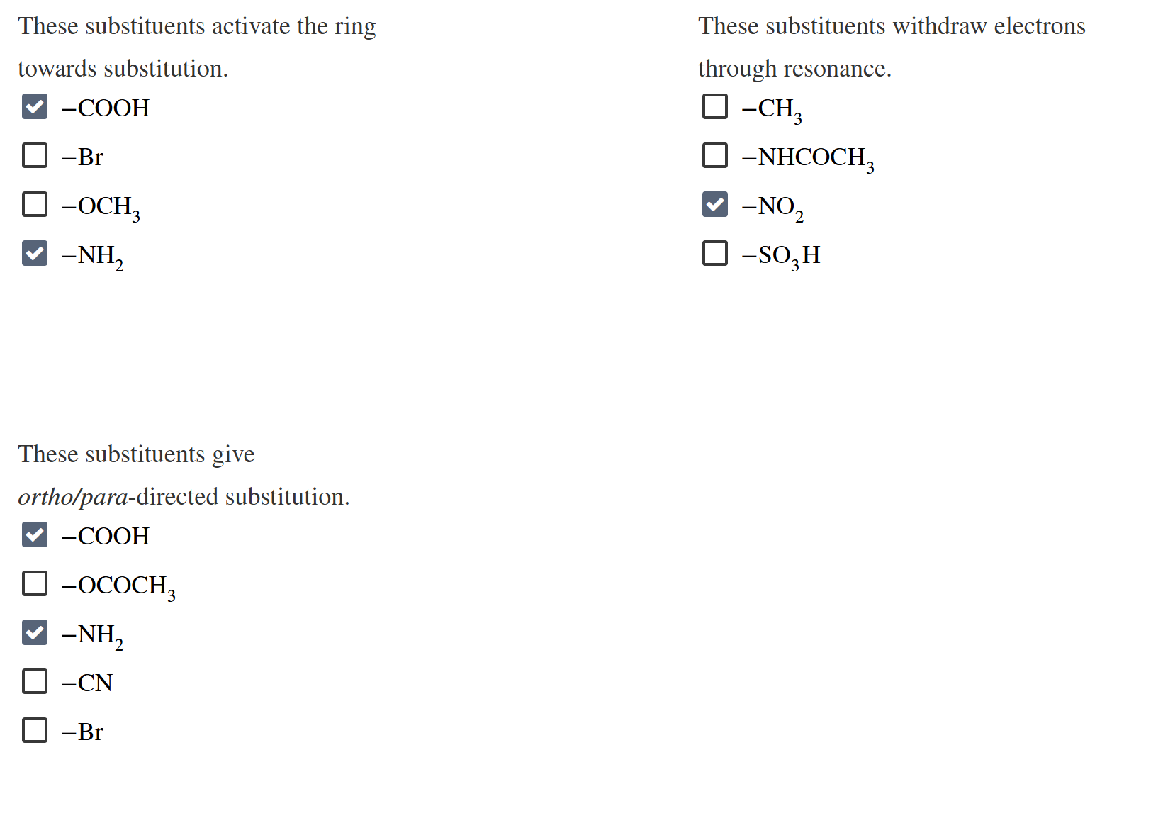 Solved These substituents withdraw electronsthrough | Chegg.com