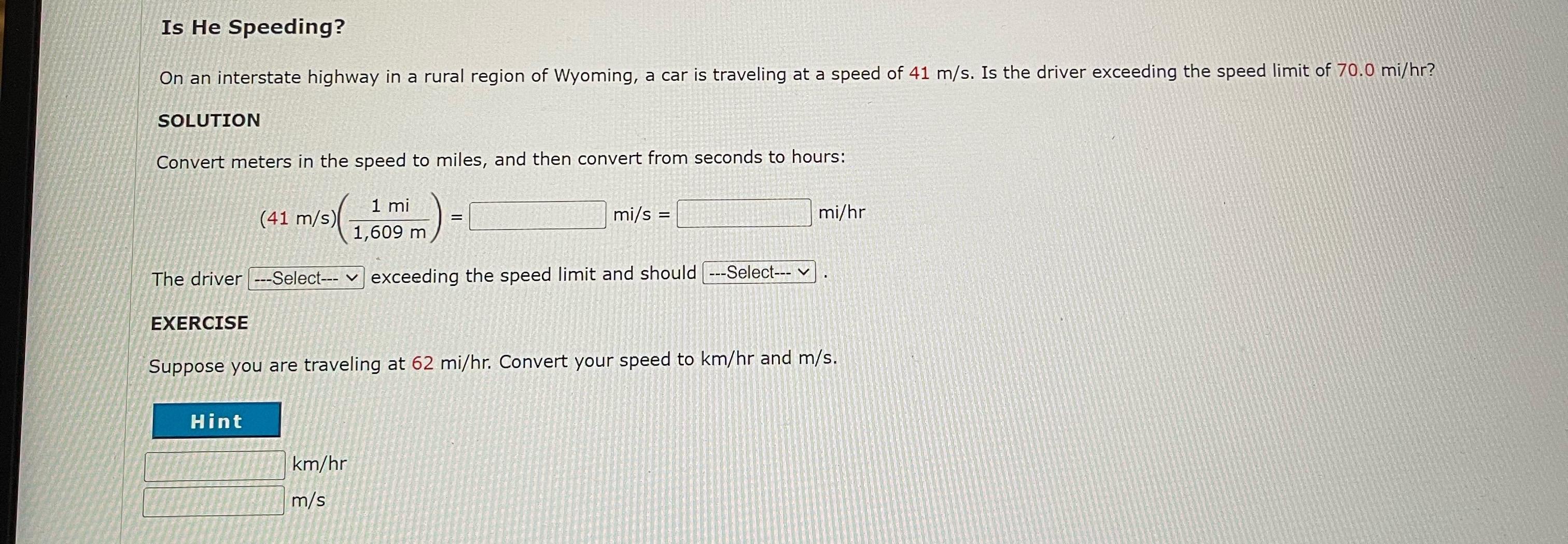 Solved Is He Speeding?On an interstate highway in a rural | Chegg.com