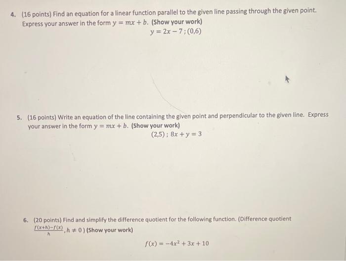 Solved 3. (16 points) Find an equation of the line | Chegg.com